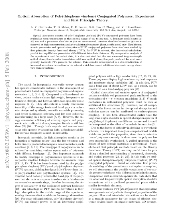 (PDF) Optical Absorption of Poly(thienylene vinylene)-Conjugated ...