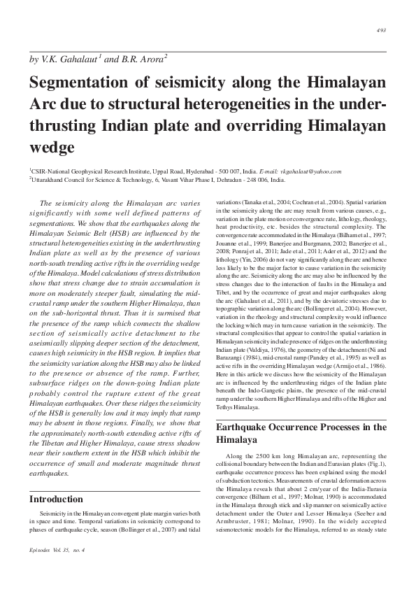 (PDF) Segmentation of seismicity along the Himalayan Arc due to ...