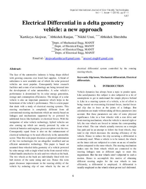 (PDF) Electrical Differential in a delta geometry vehicle: a new approach