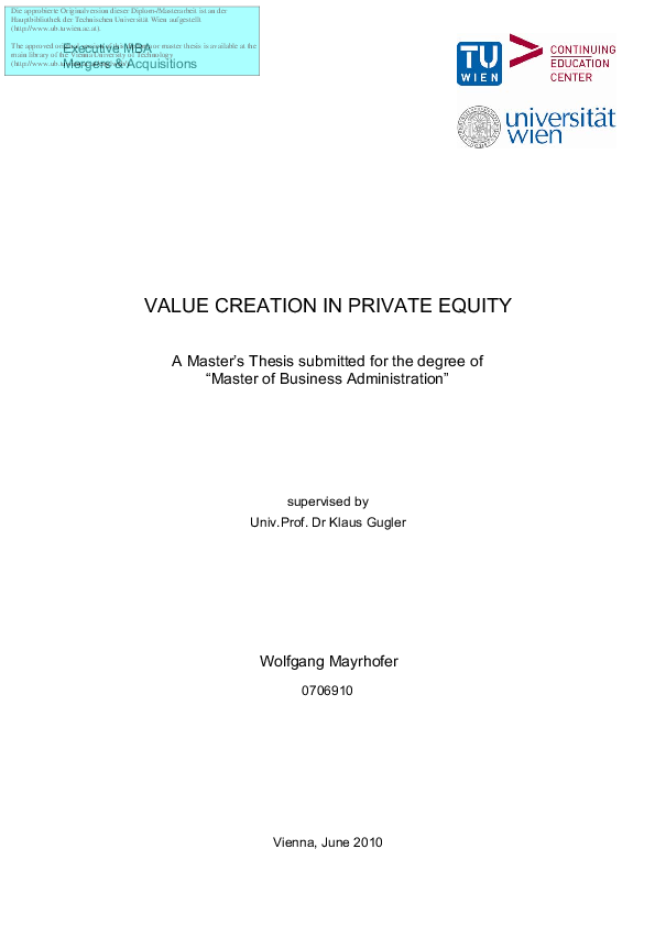 (PDF) Value Creation in Private Equity