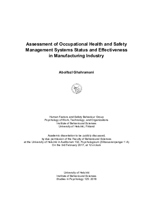 (PDF) An assessment of occupational health and safety measures and ...