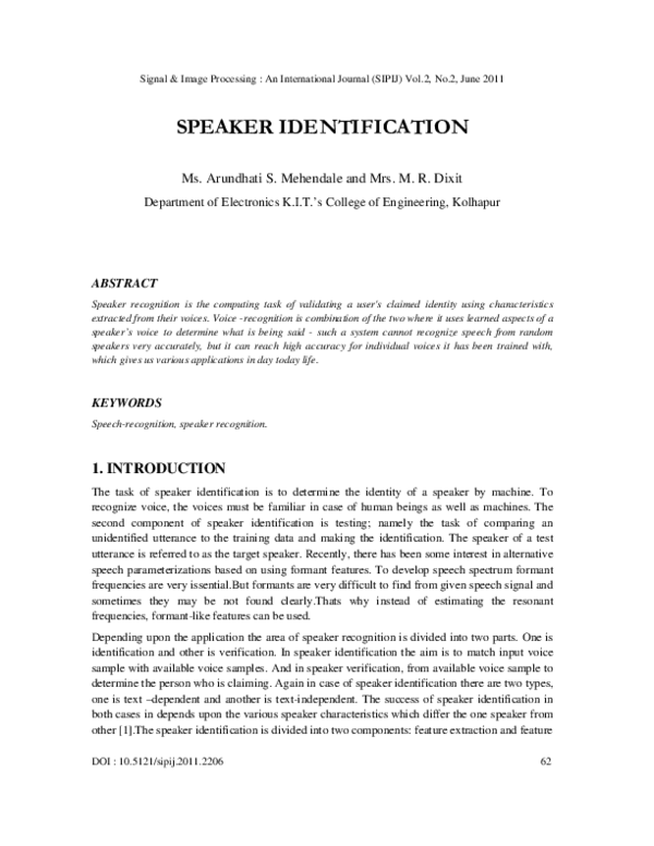 (PDF) Speaker Identification