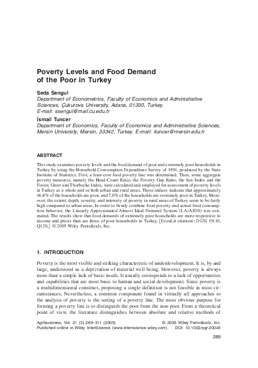 (PDF) Poverty levels and food demand of the poor in Turkey