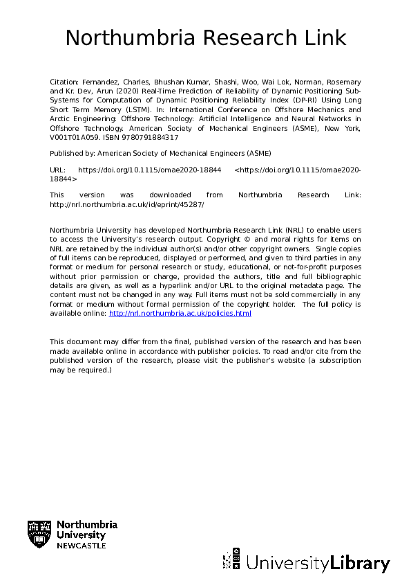 (PDF) Real-Time Prediction of Reliability for Dynamic Positioning Sub-Systems for Computation of ...