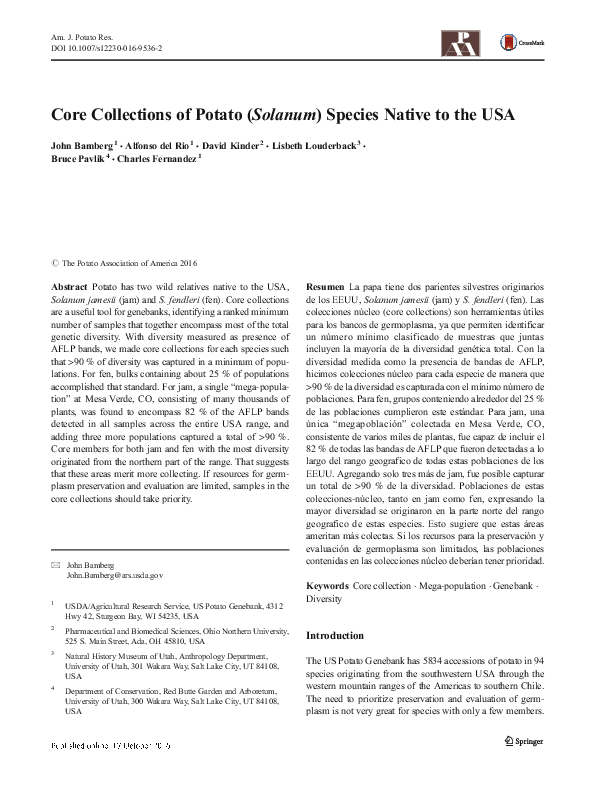 (PDF) Core Collections of Potato (Solanum) Species Native to the USA ...