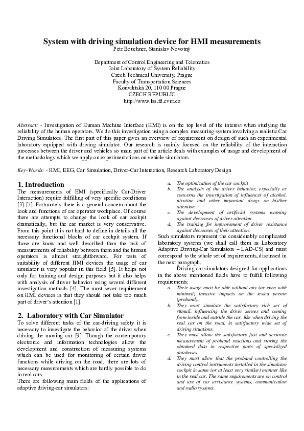 (PDF) System with driving simulation device for HMI measurements