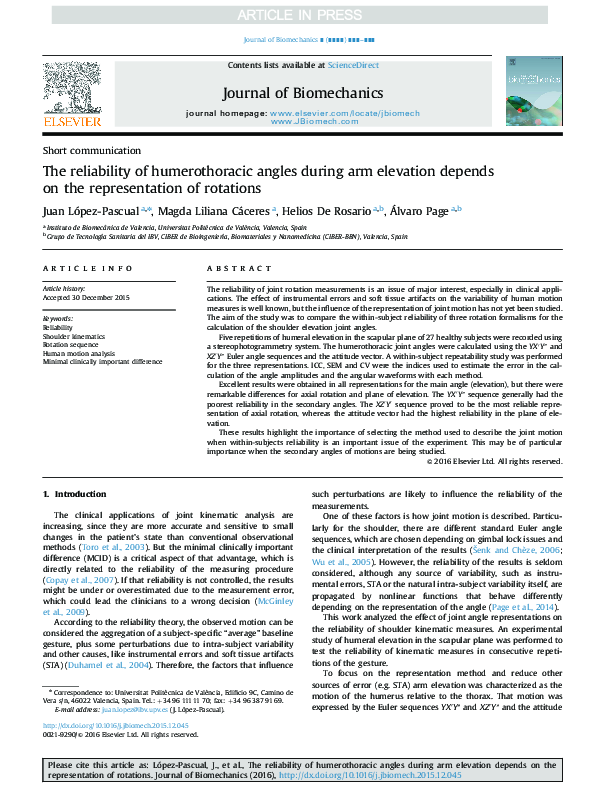 (PDF) The reliability of humerothoracic angles during arm elevation ...