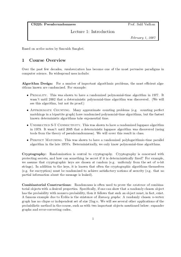 (PDF) Lecture 1: Introduction 1 Course Overview