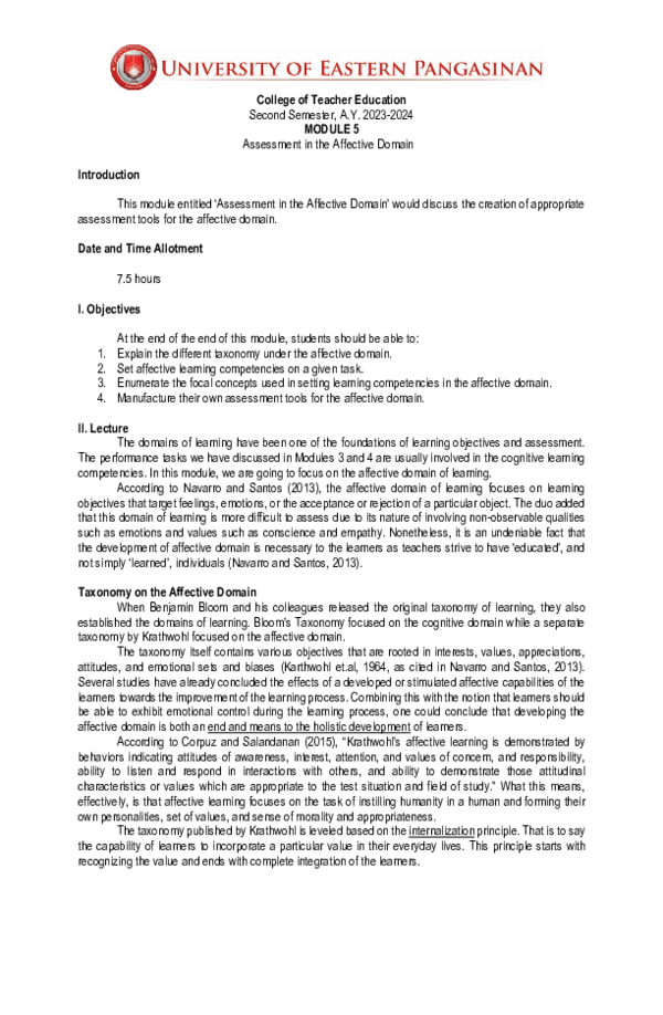 (PDF) Affective and Disposition Targets and Assessment