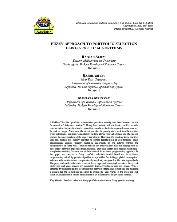 (PDF) Fuzzy Approach to Portfolio Selection Using Genetic Algorithms