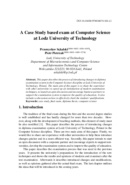 (PDF) A Case Study based exam at Computer Science at Lodz University of ...