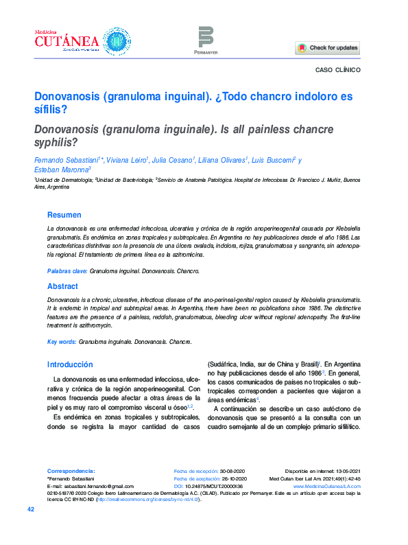 (PDF) Donovanosis (granuloma inguinal). Todo chancro indoloro es s filis?