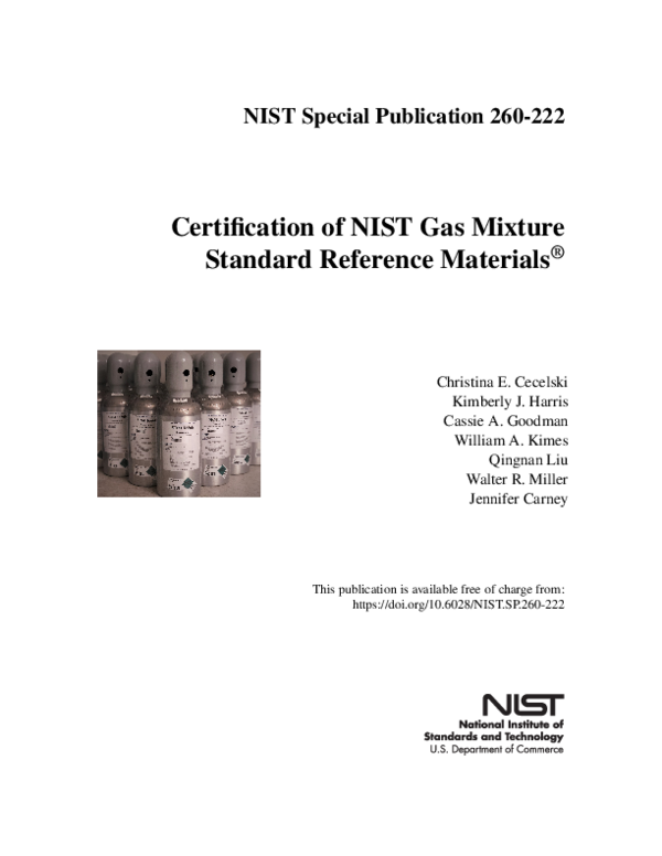(PDF) Certification of NIST gas mixture Standard Reference Materials