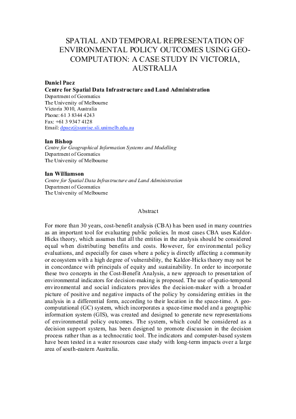 Pdf Spatial And Temporal Representation Of Environmental Policy Outcomes Using Geo Computation