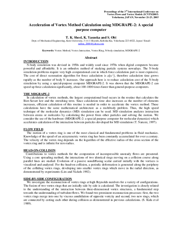 (PDF) Acceleration of Vortex Method Calculation using MDGRAPE-2: A special purpose computer