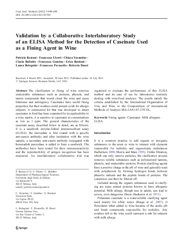 (PDF) Validation by a Collaborative Interlaboratory Study of an ELISA Method for the Detection ...