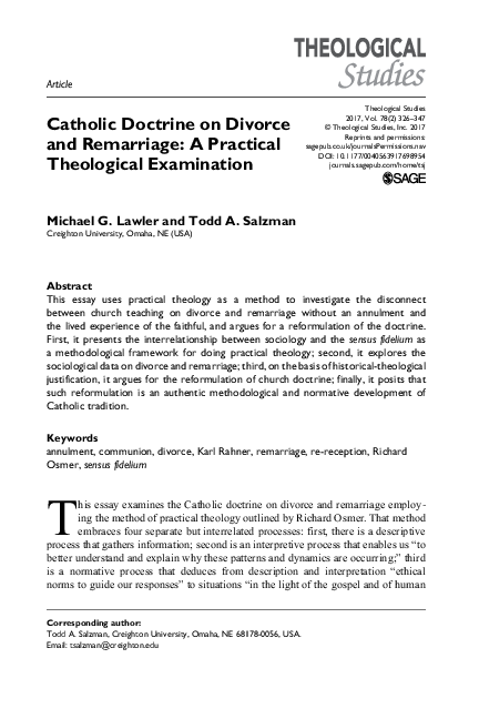 (PDF) Catholic Doctrine on Divorce and Remarriage: A Practical ...