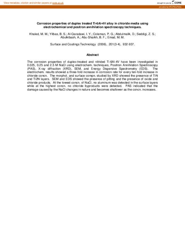 (PDF) Corrosion properties of duplex treated Ti–6Al–4V alloy in chloride media using ...