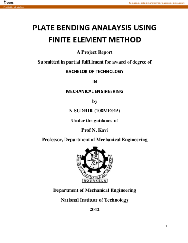 (PDF) Plate bending analysis using finite element method