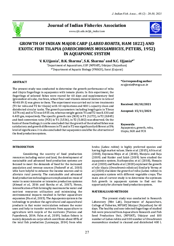 (PDF) Growth Performance of Rohu and Tilapia fingerlings with Tomato ...