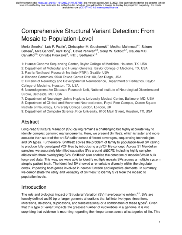 (PDF) Comprehensive Structural Variant Detection: From Mosaic to ...
