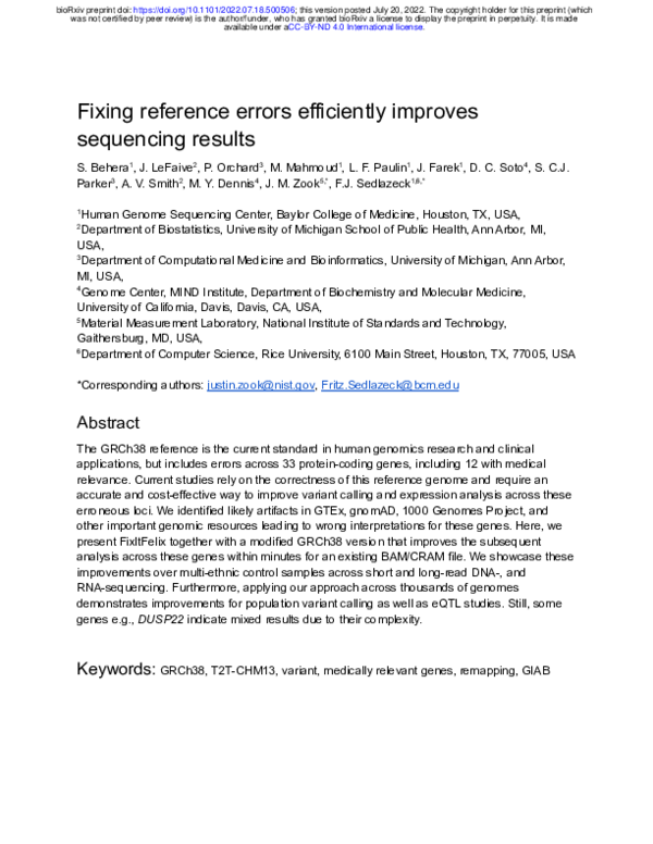 (PDF) Fixing reference errors efficiently improves sequencing results