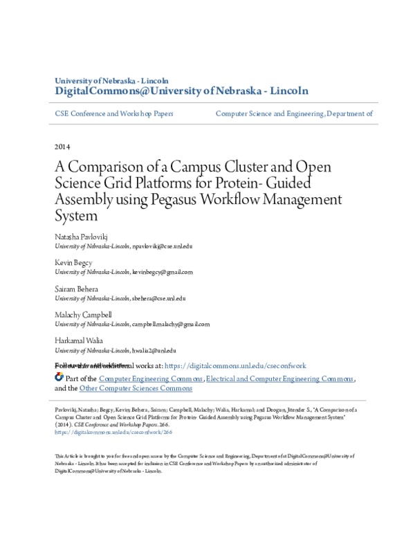 (PDF) A Comparison of a Campus Cluster and Open Science Grid Platforms for Protein-Guided ...