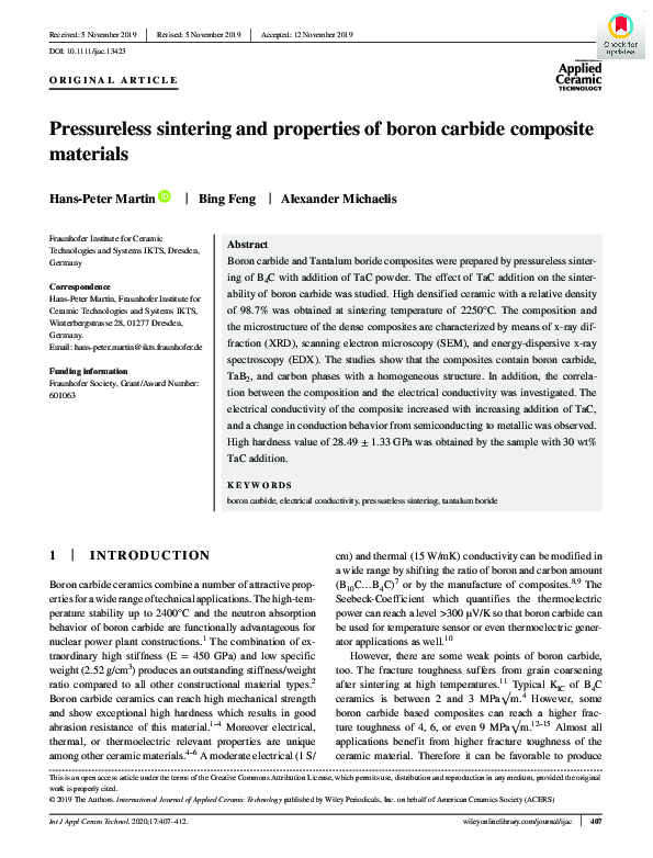 (PDF) Pressureless sintering and properties of boron carbide composite ...