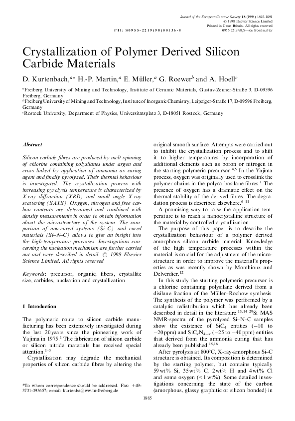 (PDF) Crystallization of Polymer Derived Silicon Carbide Fibers