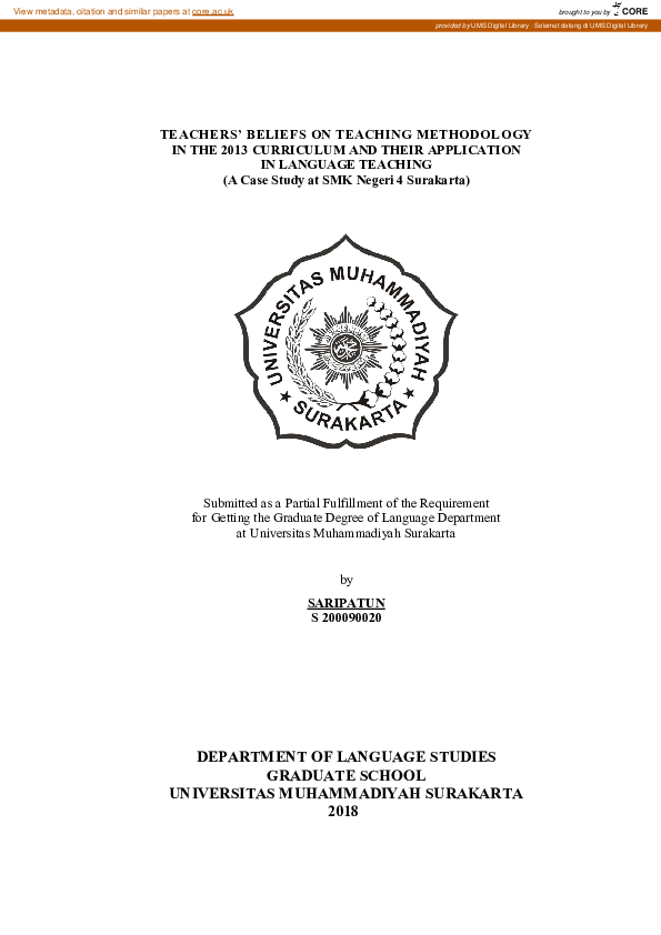 (PDF) Teachers' Beliefs On Teaching Methodology In The 2013 Curriculum And Their Application In ...