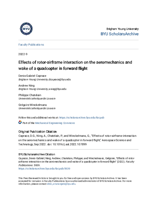 (PDF) Effects of rotor-airframe interaction on the aeromechanics and wake of a quadcopter in ...