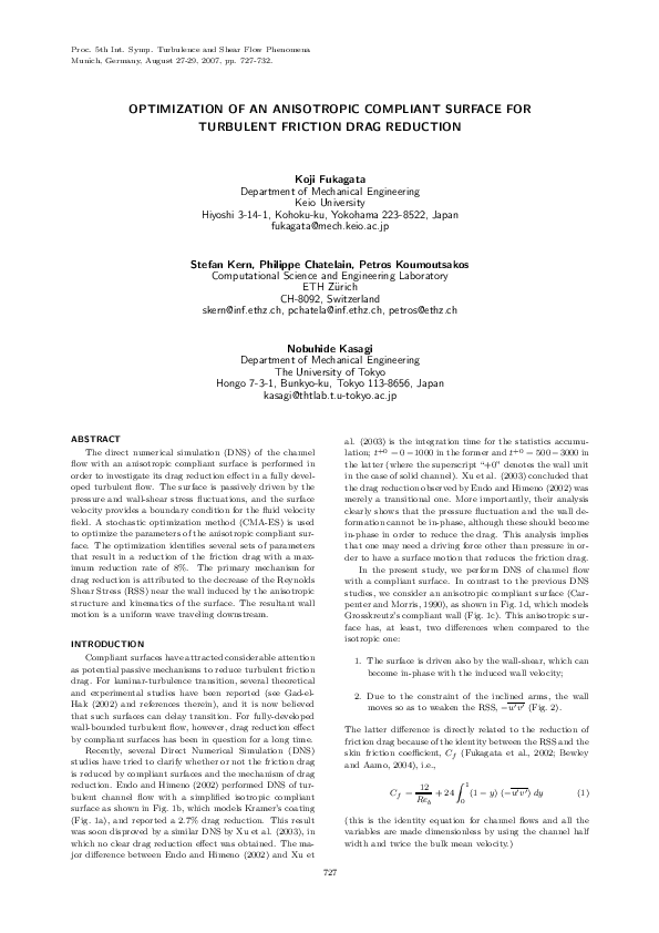 (PDF) Optimization of an Anisotropic Compliant Surface for Turbulent ...