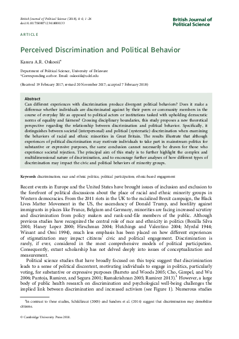 (PDF) Perceived Discrimination and Political Behavior