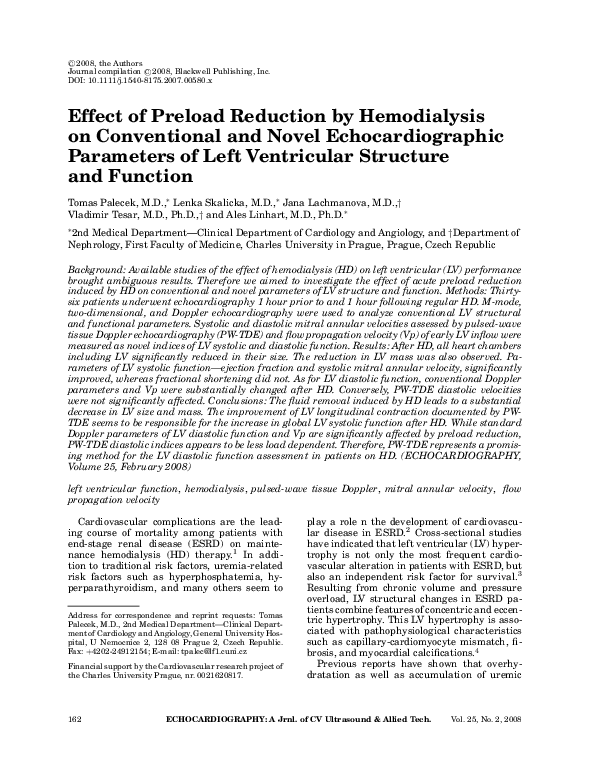 (PDF) Effect of Preload Reduction by Hemodialysis on Conventional and ...