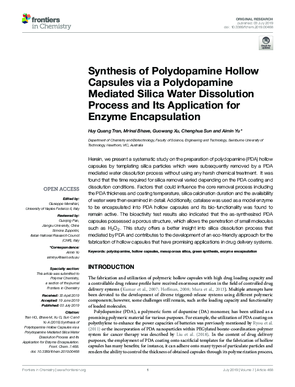 (PDF) Synthesis of Polydopamine Hollow Capsules via a Polydopamine ...