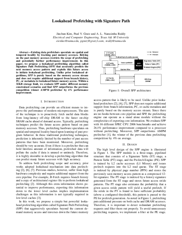 (PDF) Lookahead Prefetching with Signature Path