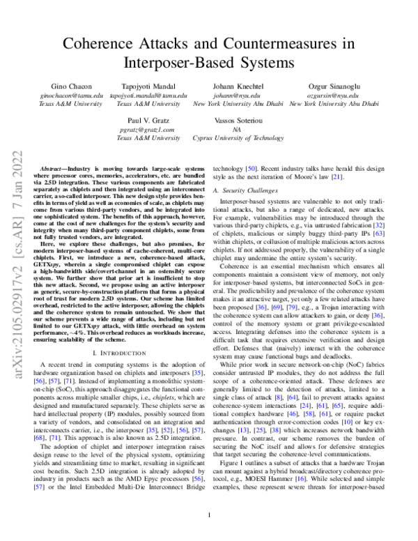 (PDF) Coherence Attacks and Countermeasures in Interposer-Based Systems