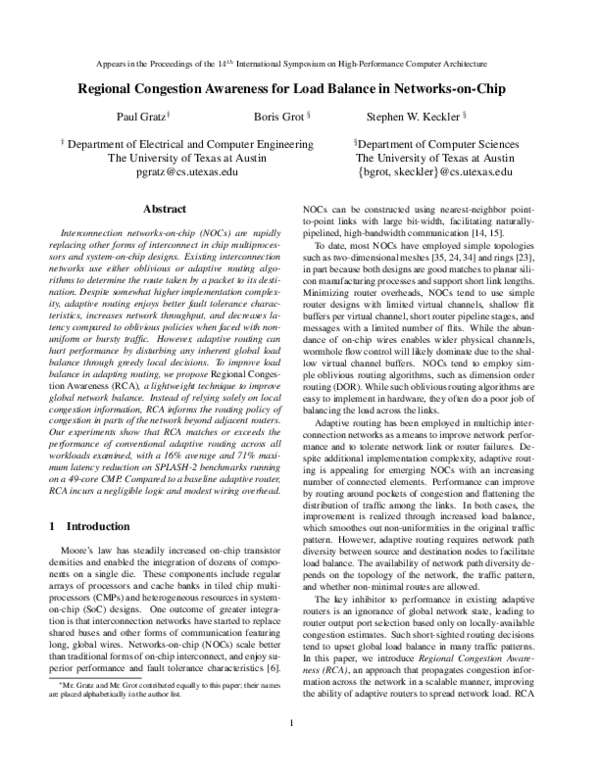 (PDF) Regional congestion awareness for load balance in networks-on-chip