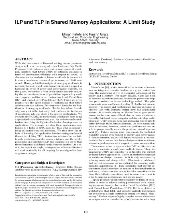 (PDF) ILP and TLP in shared memory applications