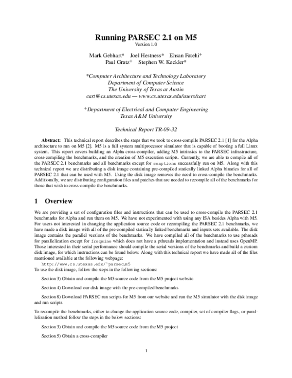 (PDF) Running PARSEC 2.1 on M5 Version 1.0
