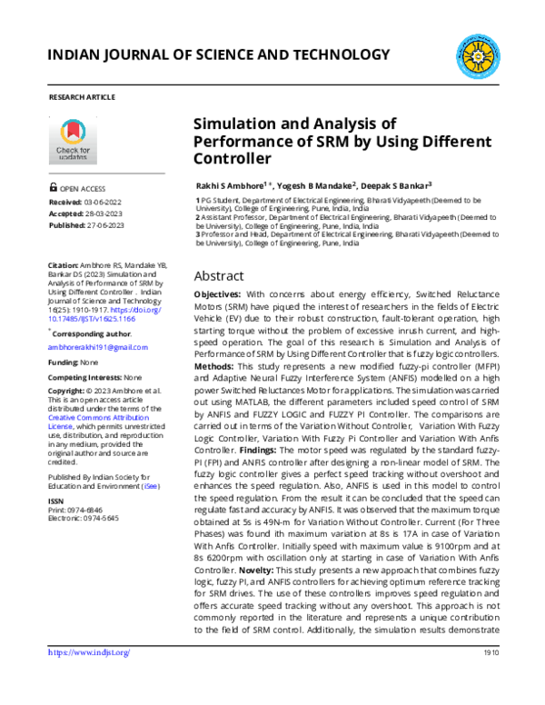 Pdf Simulation And Analysis Of Performance Of Srm By Using Different