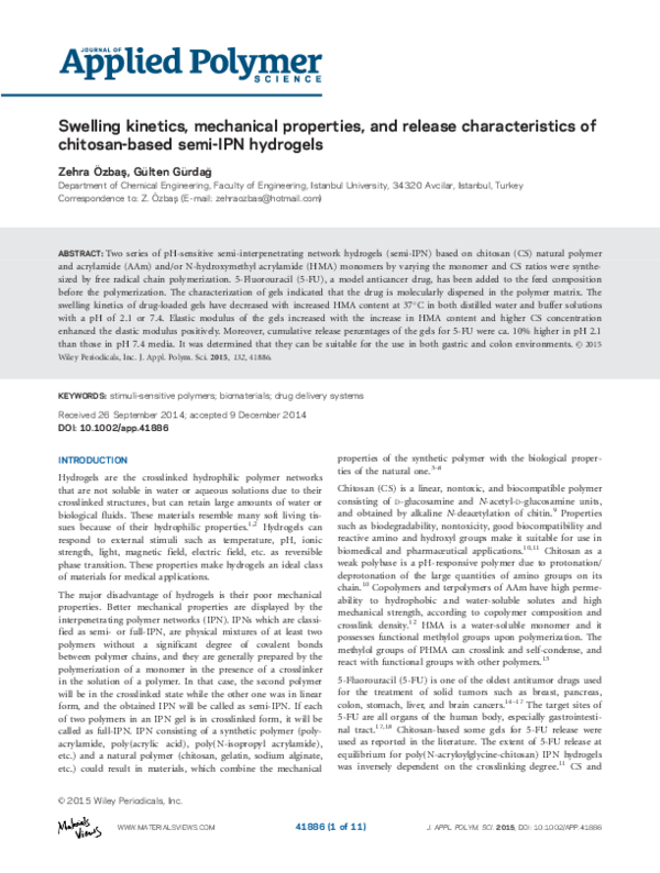 (PDF) Swelling kinetics, mechanical properties, and release ...