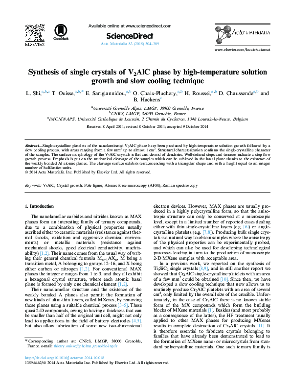 (PDF) Synthesis of single crystals of V2AlC phase by high-temperature ...