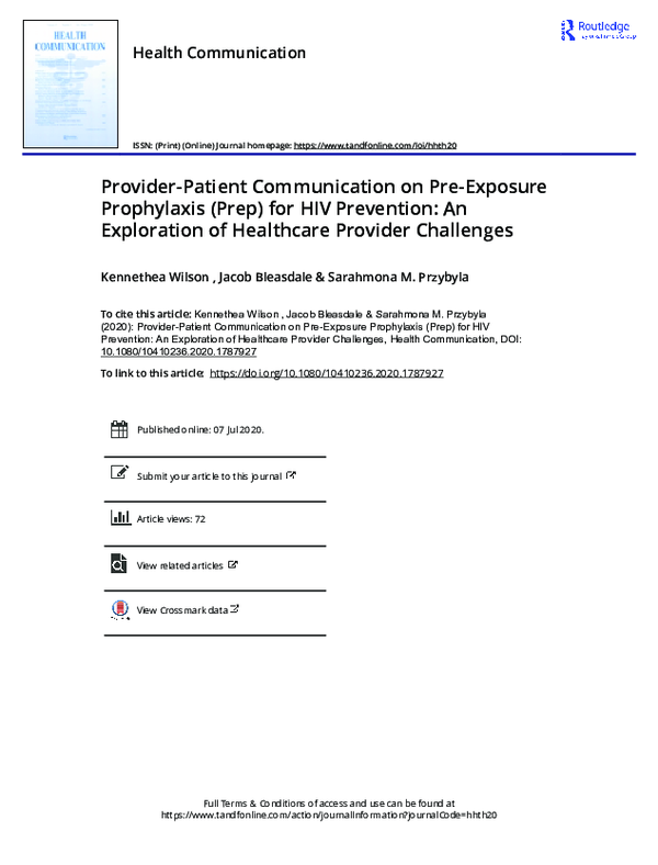 (PDF) Provider-Patient Communication on Pre-Exposure Prophylaxis (Prep ...