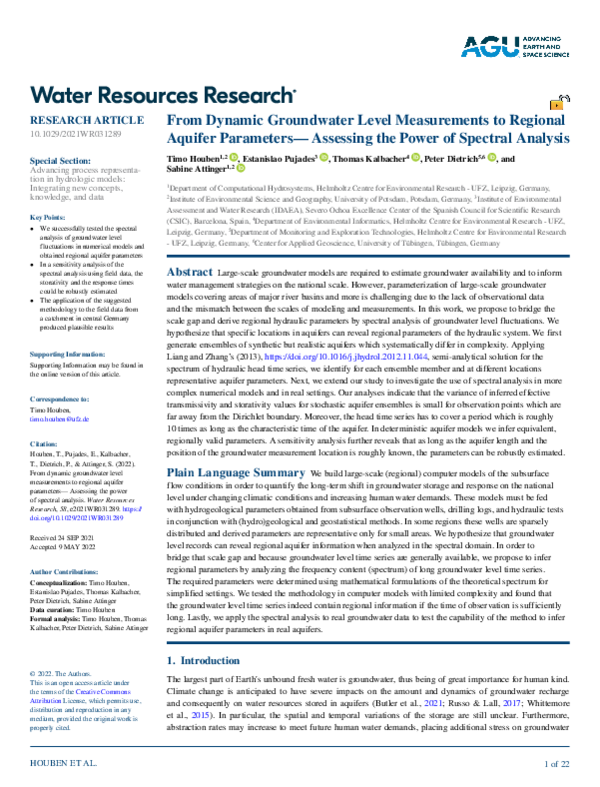 (PDF) From Dynamic Groundwater Level Measurements to Regional Aquifer Parameters— Assessing the ...