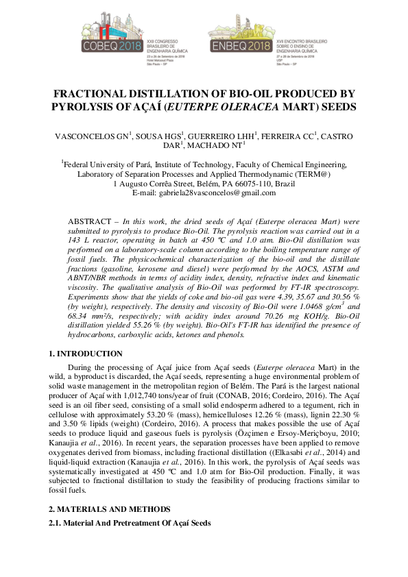 (PDF) Fractional Distillation of Bio-Oil Produced by Pyrolysis of Açaí ...