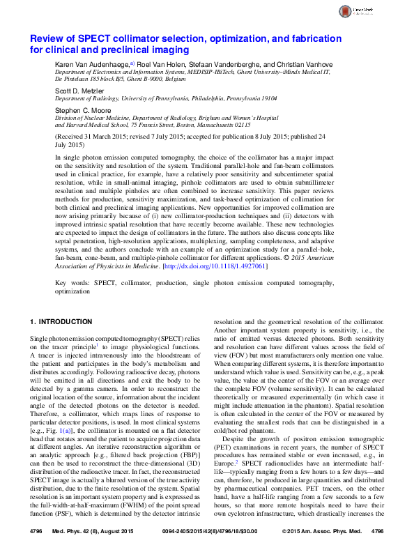 (PDF) Review of SPECT collimator selection, optimization, and ...