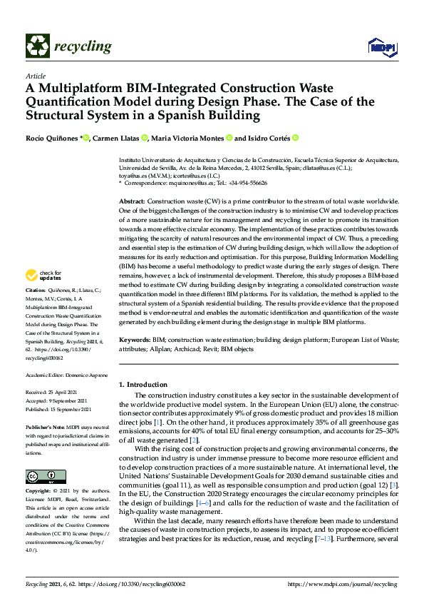 (PDF) A Multiplatform BIM-Integrated Construction Waste Quantification ...