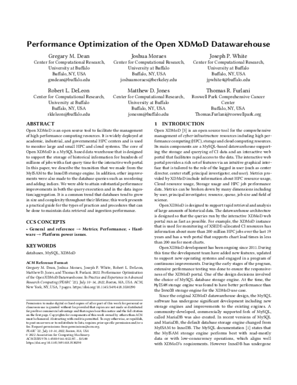 (PDF) Performance Optimization of the Open XDMoD Datawarehouse