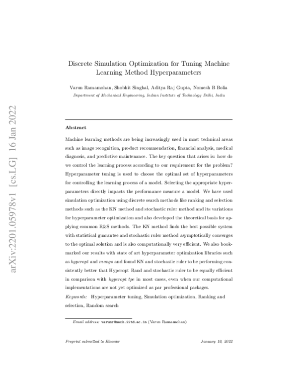 (PDF) Discrete Simulation Optimization for Tuning Machine Learning Method Hyperparameters